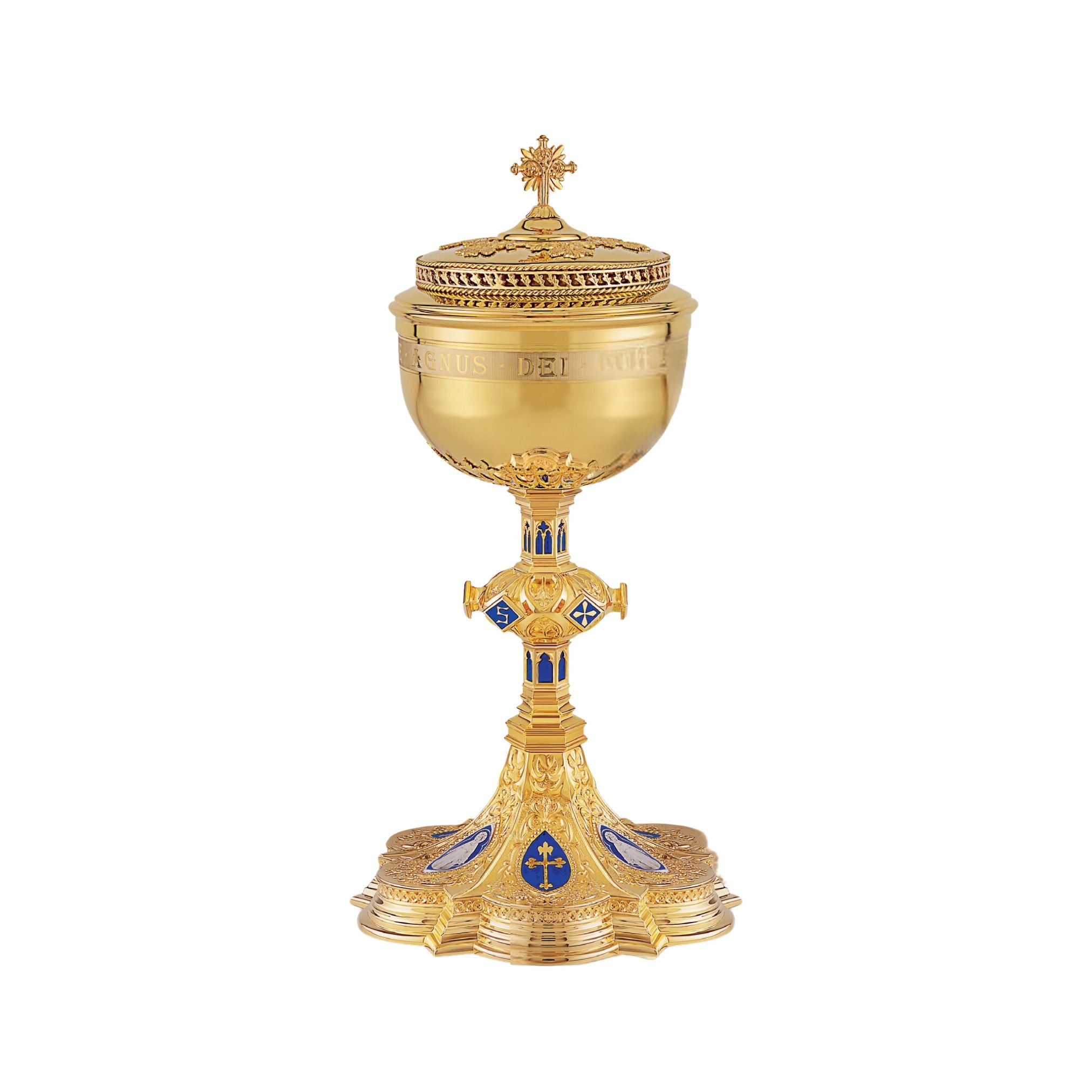 Ciborium with cup inscription: “ECCE AGNUS DEI QUI TOLLIT PECCATA MUNDI ...