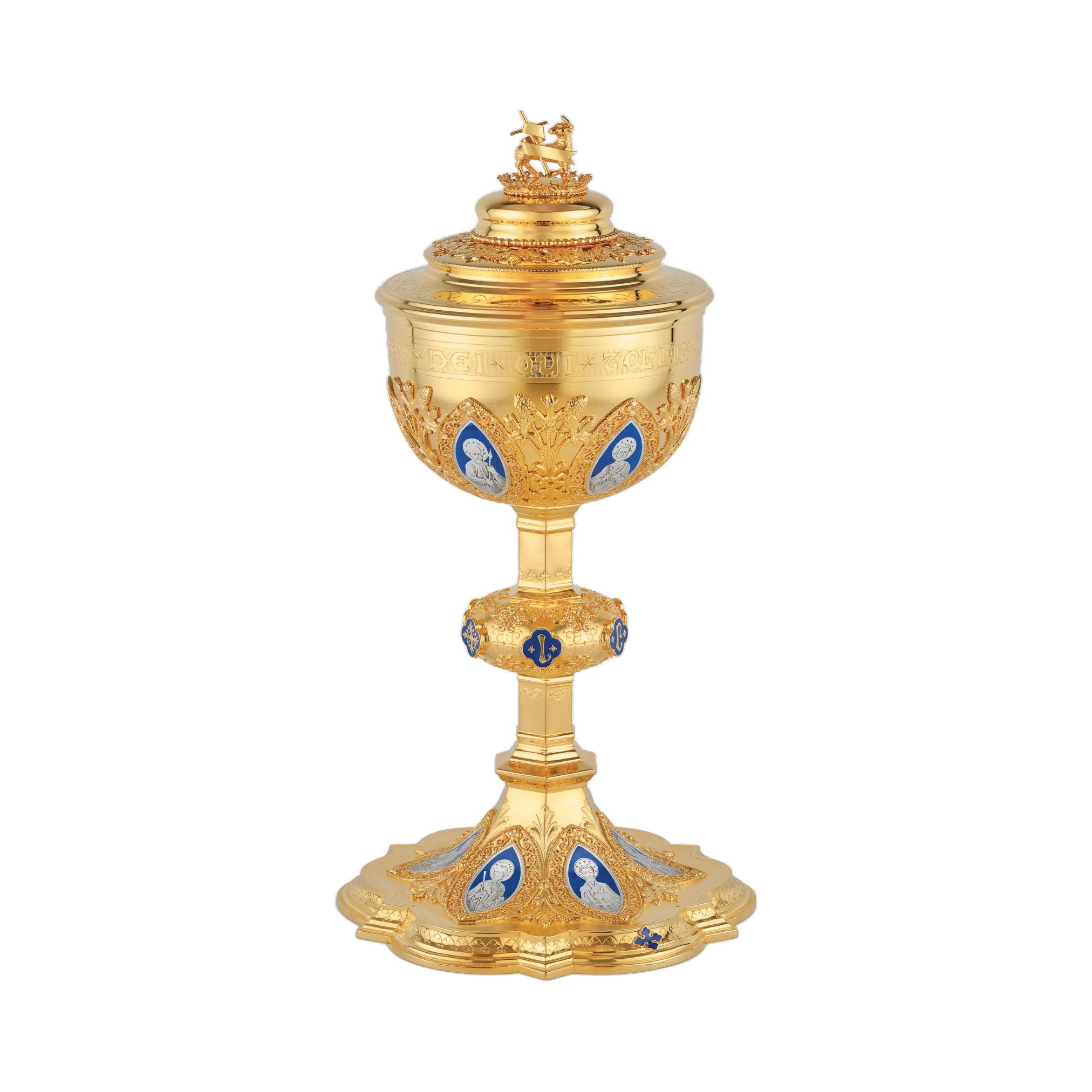 Ciborium in neo-gothic style with enameled medallions of the Twelve ...