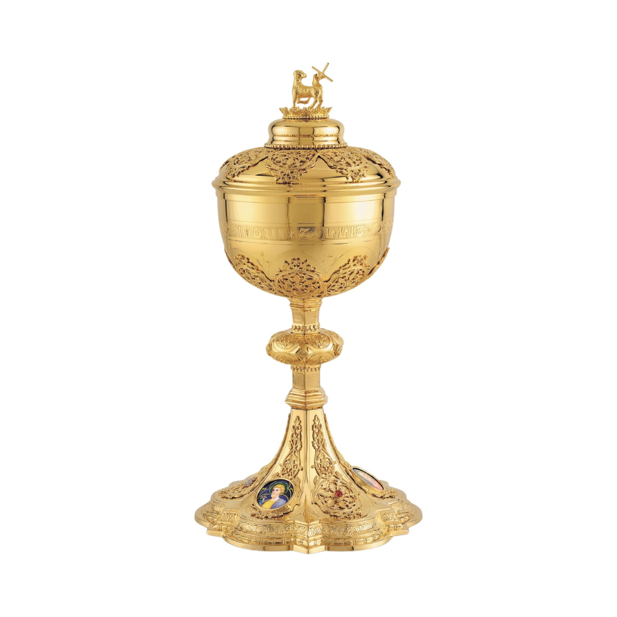 Ciborium with cup inscription: “ECCE AGNUS DEI QUI TOLLIT PECCATA MUNDI ...