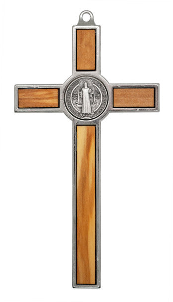 Crucifix | St. Benedict With Olive Wood Inlay | Gold | 7.5" – The ...